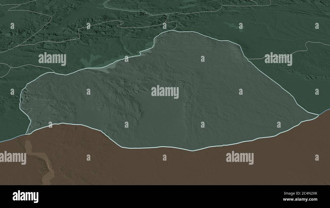 Zoom in on Sanliurfa (province of Turkey) outlined. Oblique perspective ...