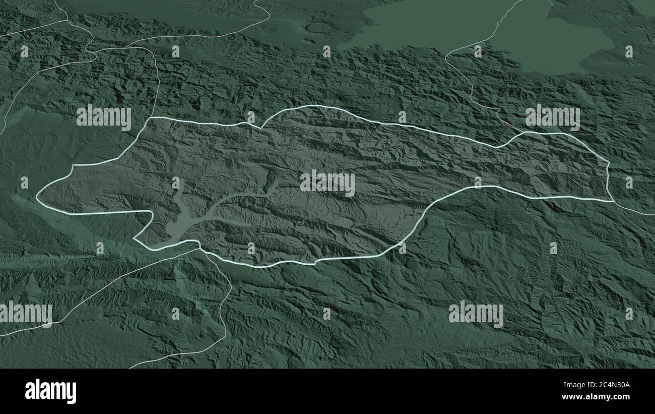 Zoom in on Siirt (province of Turkey) outlined. Oblique perspective ...
