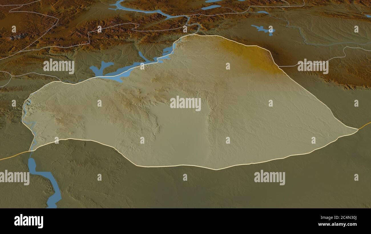 Zoom in on Sanliurfa (province of Turkey) outlined. Oblique perspective ...