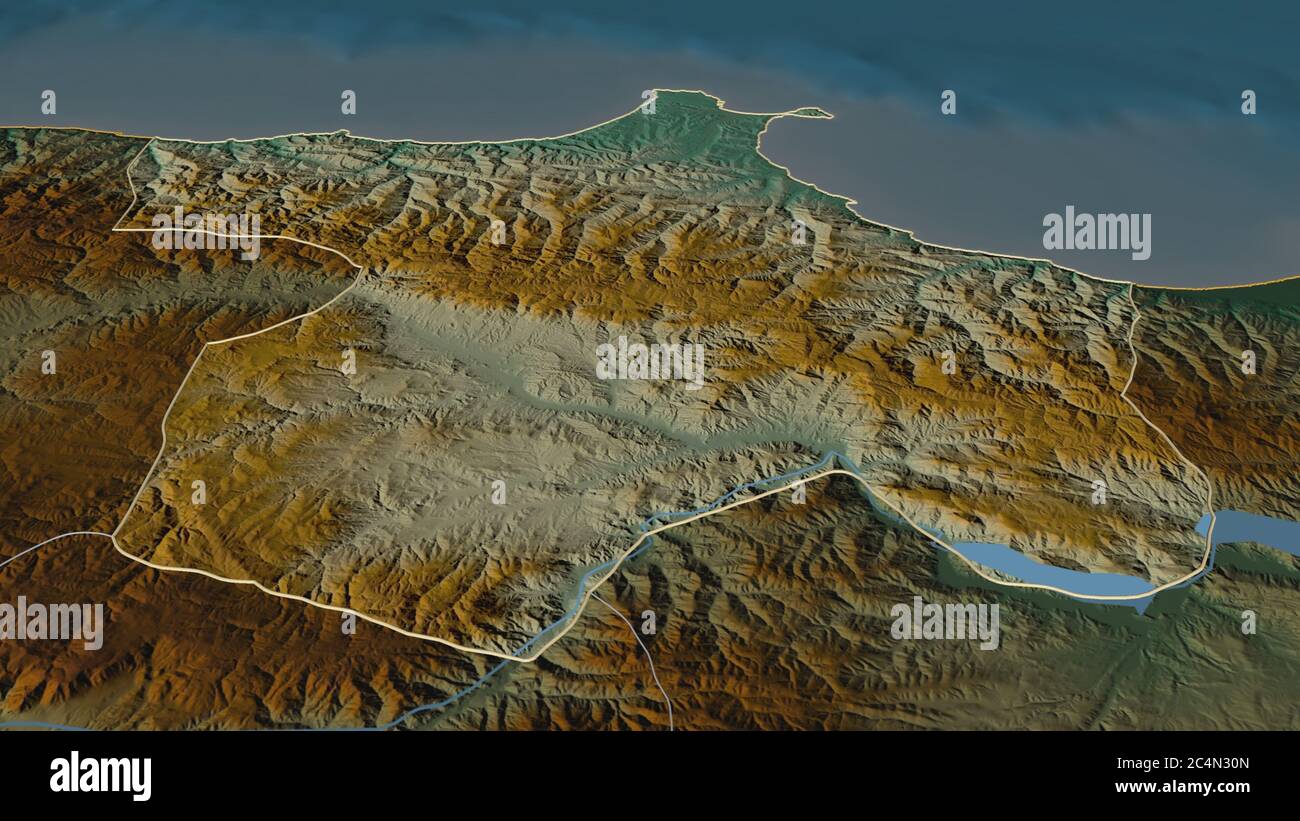 Zoom in on Sinop (province of Turkey) outlined. Oblique perspective ...