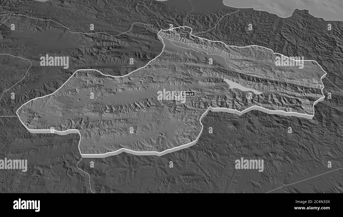 Zoom in on Tokat (province of Turkey) extruded. Oblique perspective ...