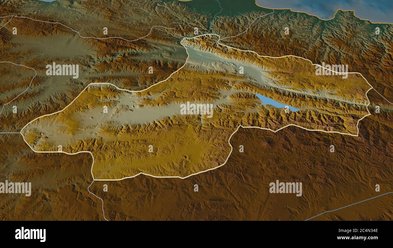 Zoom in on Tokat (province of Turkey) outlined. Oblique perspective ...