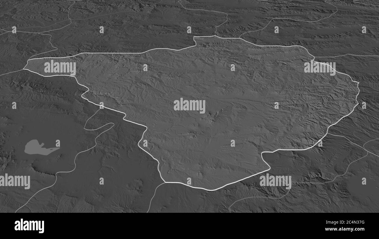 Zoom in on Yozgat (province of Turkey) outlined. Oblique perspective ...