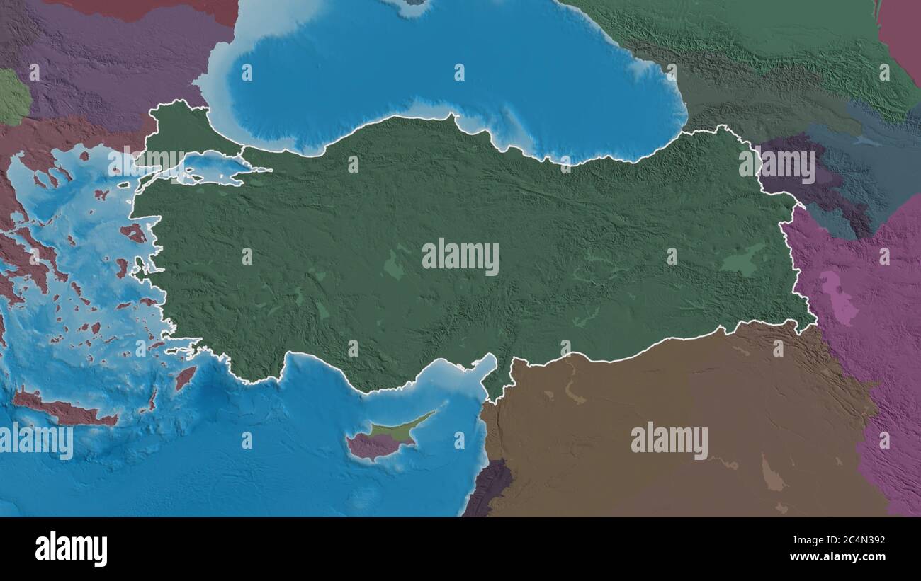 Outlined shape of the Turkey area. Colored and bumped map of the ...
