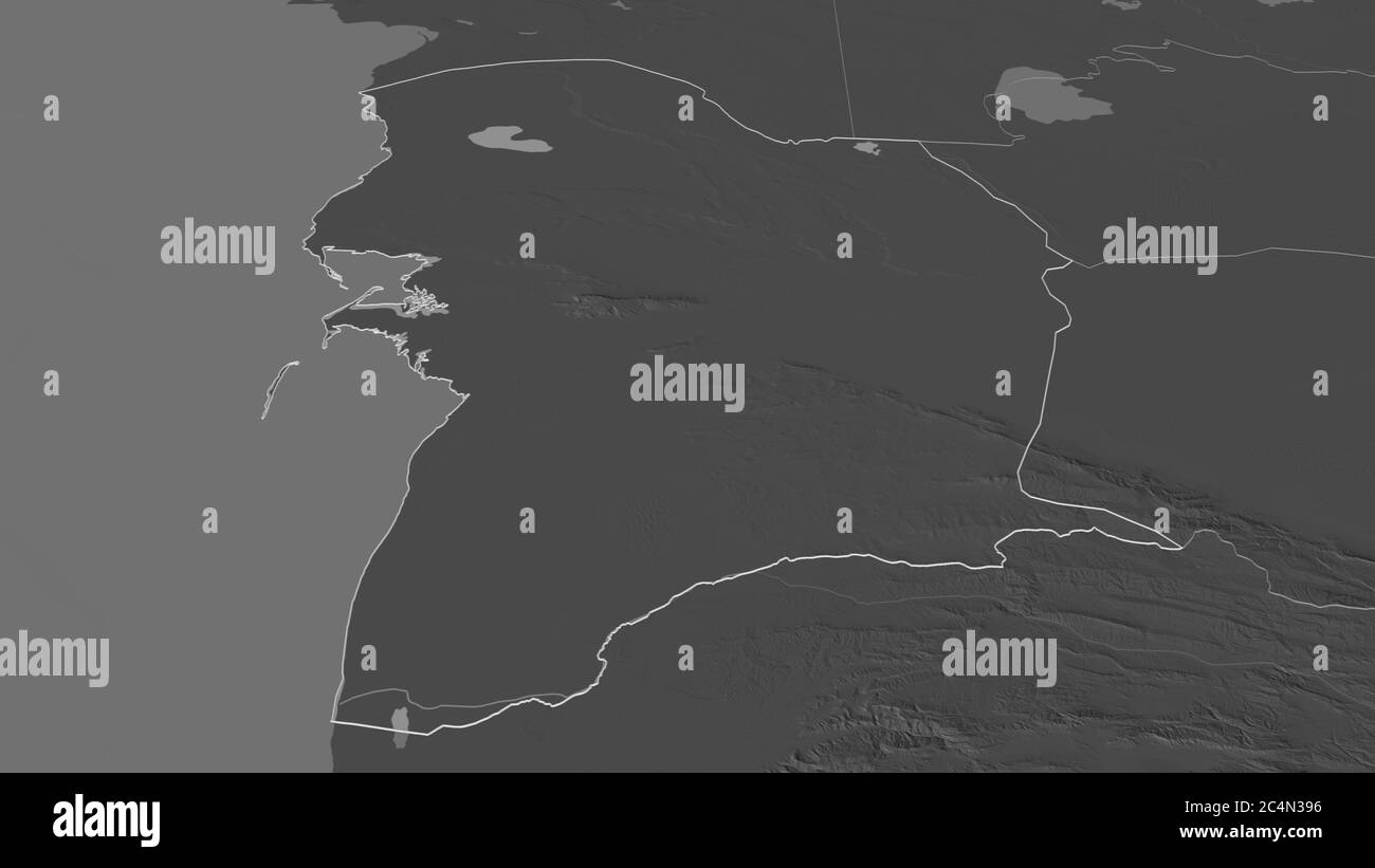 Zoom in on Balkan (province of Turkmenistan) outlined. Oblique ...