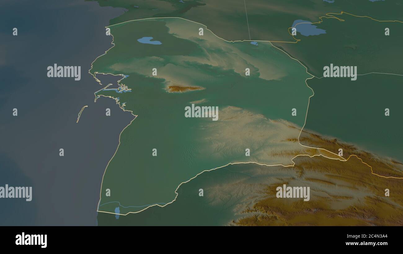 Zoom in on Balkan (province of Turkmenistan) outlined. Oblique ...