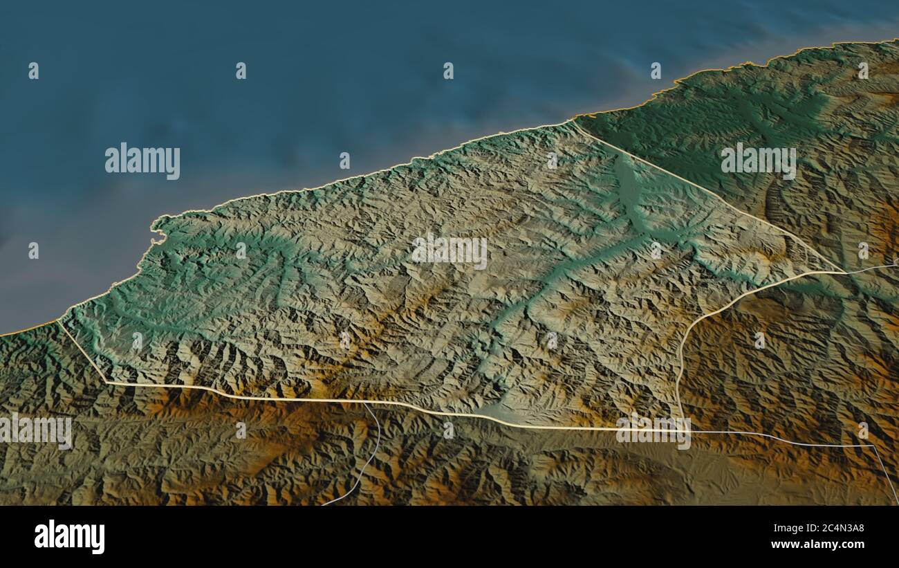 Zoom in on Zonguldak (province of Turkey) outlined. Oblique perspective ...