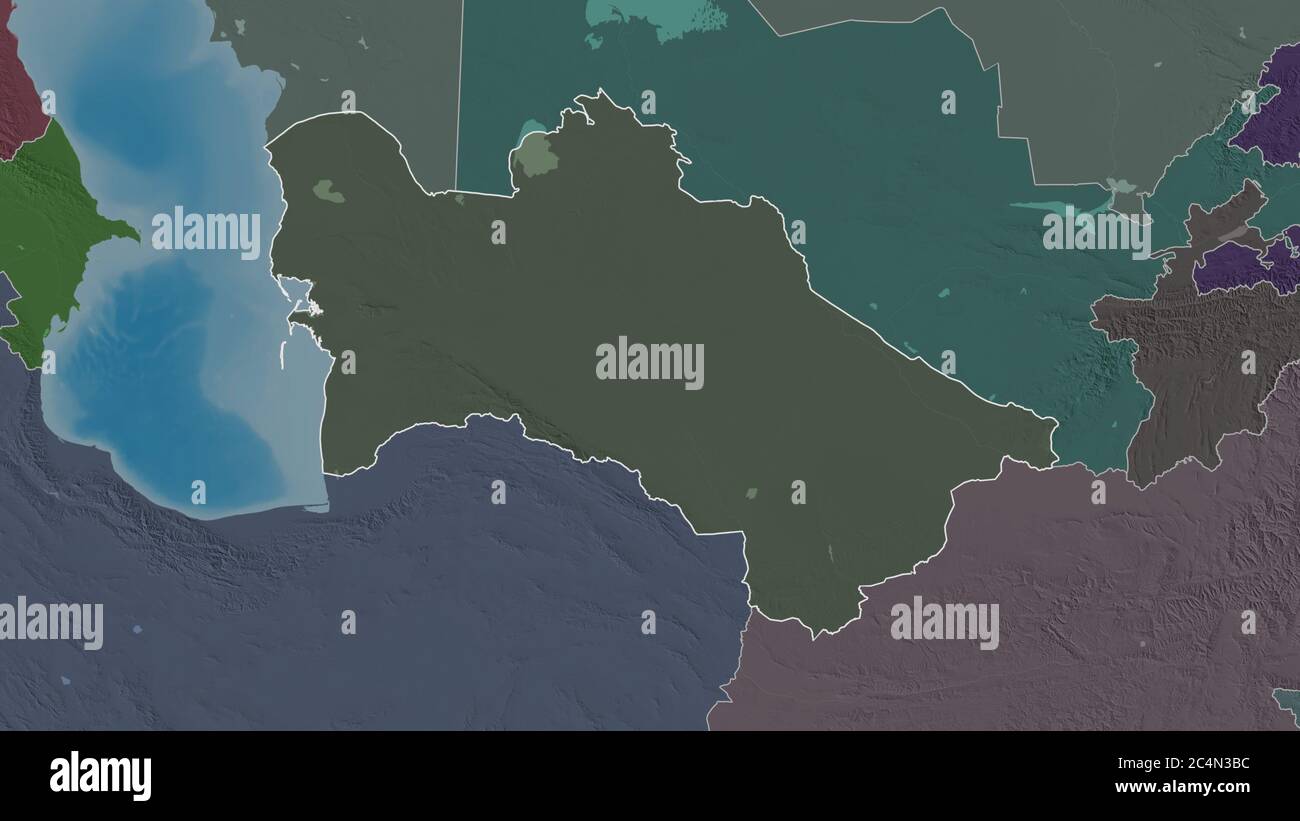 Outlined shape of the Turkmenistan area. Colored and bumped map of the ...