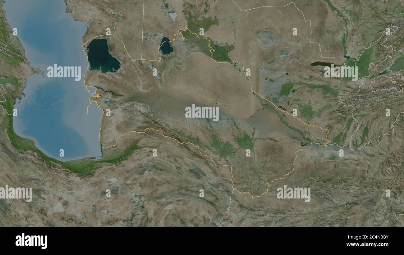Outlined shape of the Turkmenistan area. Satellite imagery. 3D ...