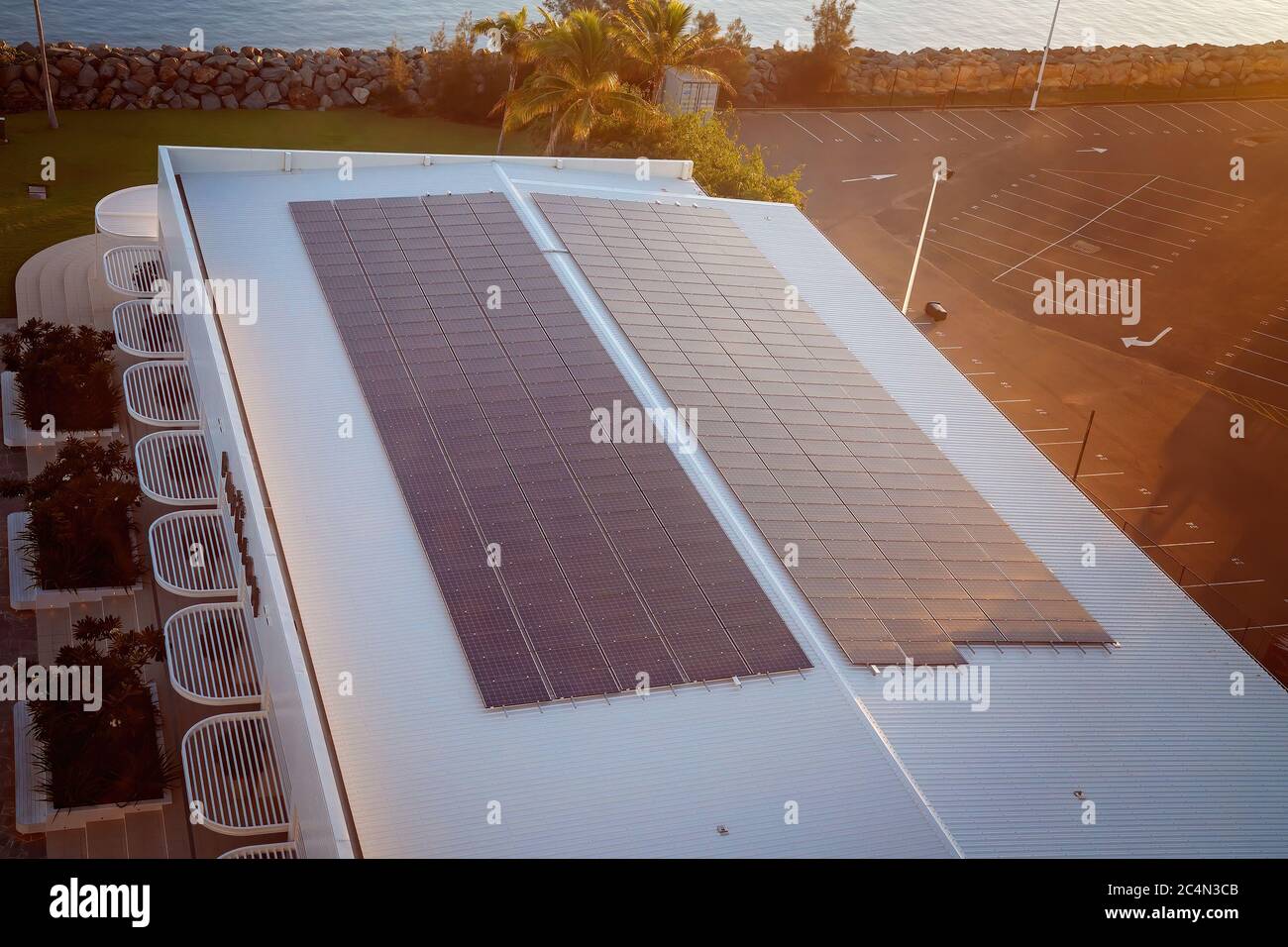 Solar panels on an oceanfront resort rooftop Stock Photo - Alamy