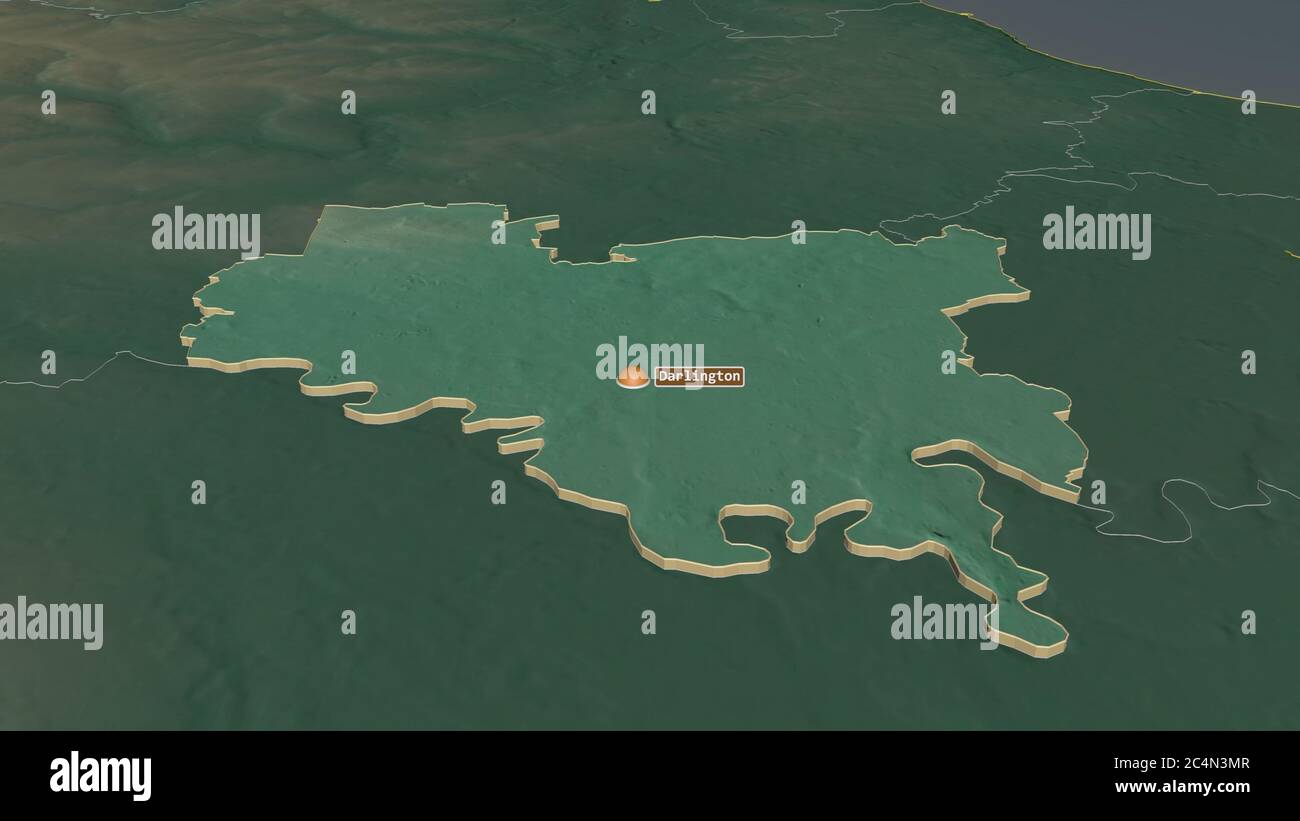 Zoom in on Darlington (unitary authority of England) extruded. Oblique ...