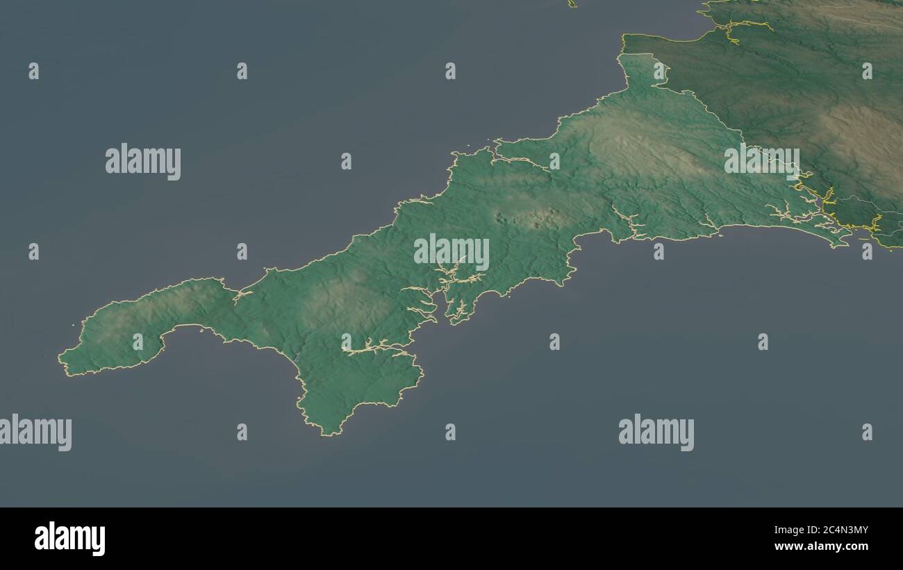 Zoom in on Cornwall (administrative county of England) outlined ...