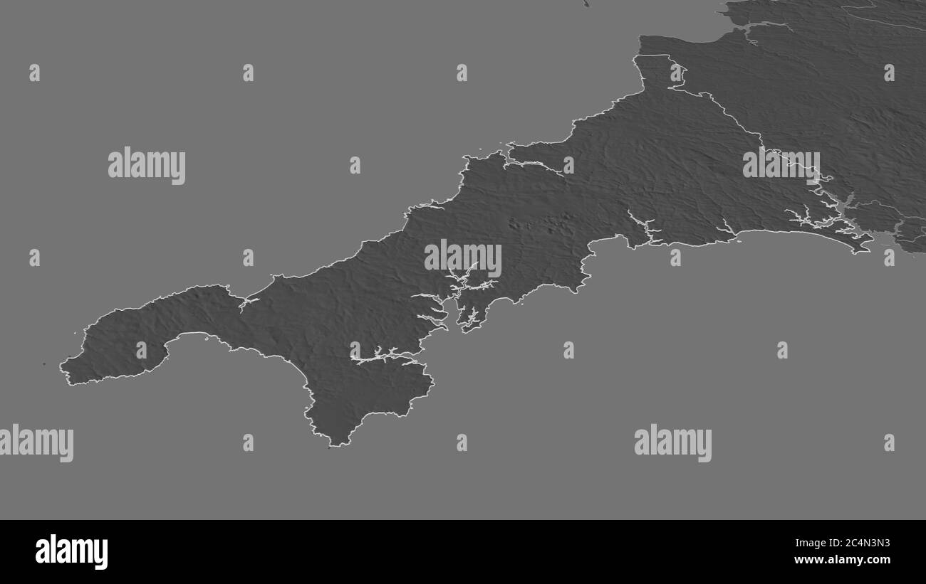Zoom in on Cornwall (administrative county of England) outlined ...