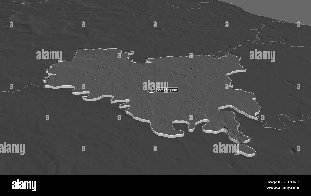 Zoom in on Darlington (unitary authority of England) extruded. Oblique ...