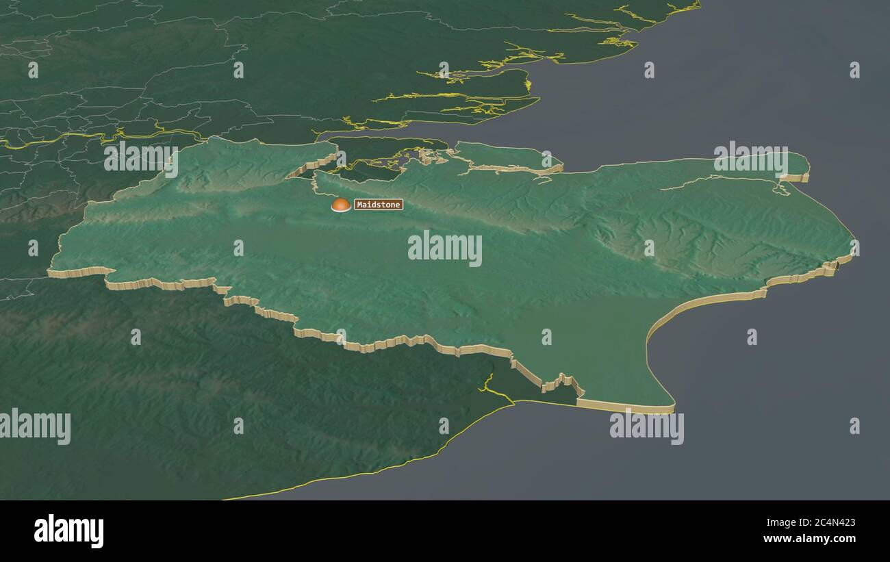 Zoom in on Kent (administrative county of England) extruded. Oblique ...