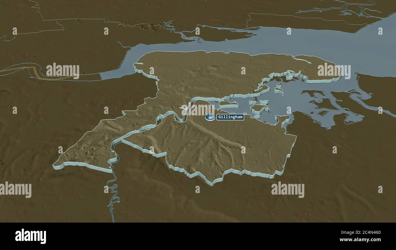 Zoom in on Medway (unitary authority of England) extruded. Oblique ...