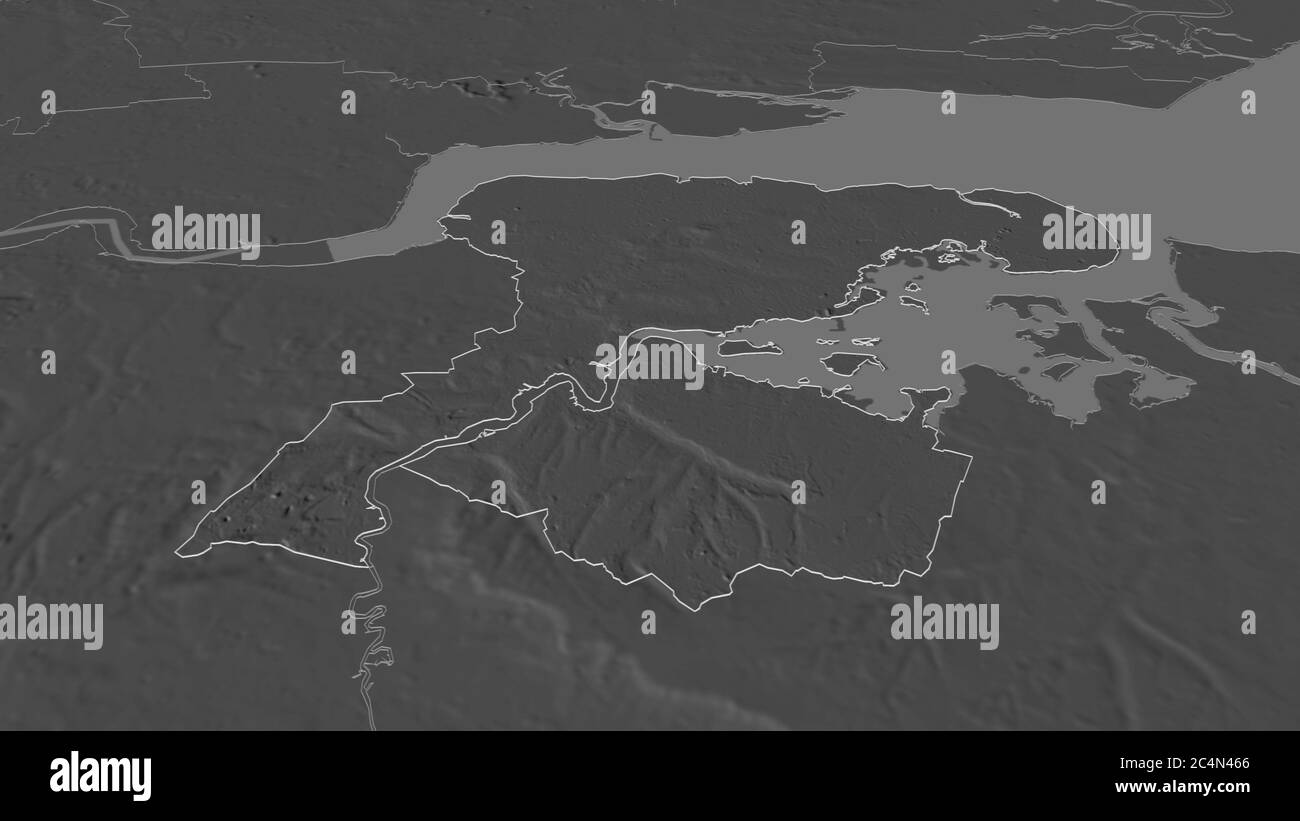 Zoom in on Medway (unitary authority of England) outlined. Oblique ...