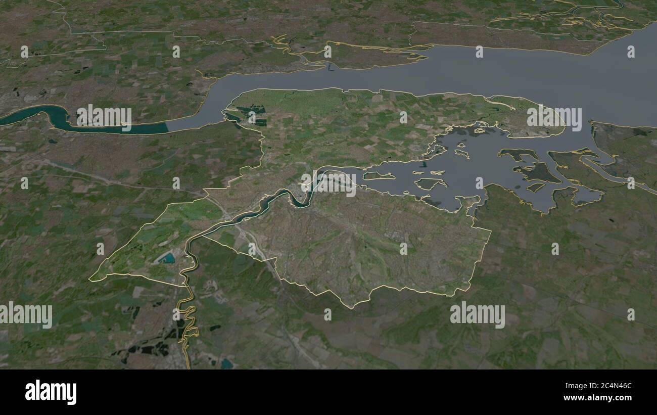 Zoom in on Medway (unitary authority of England) outlined. Oblique ...