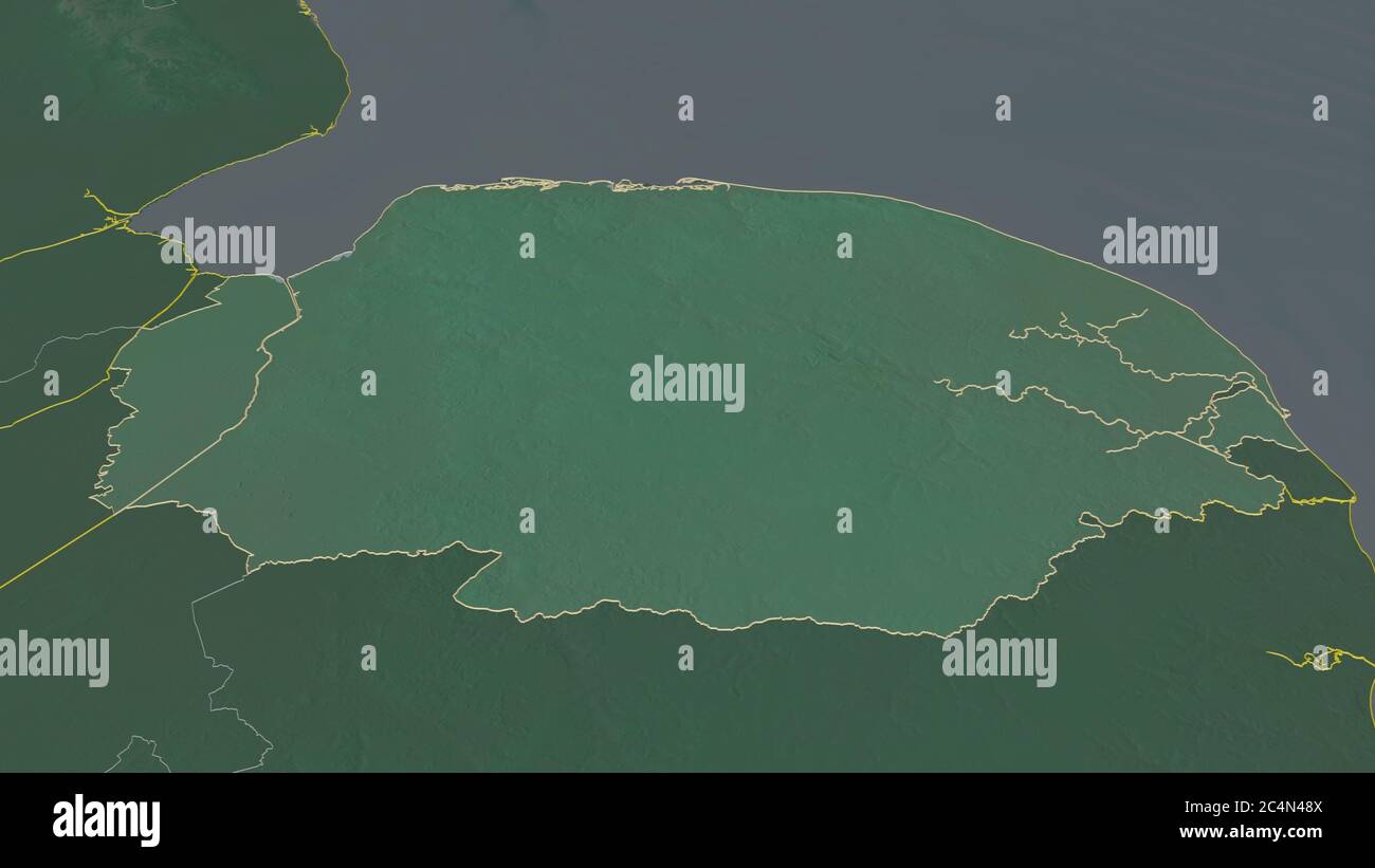 Zoom in on Norfolk (administrative county of England) outlined. Oblique ...