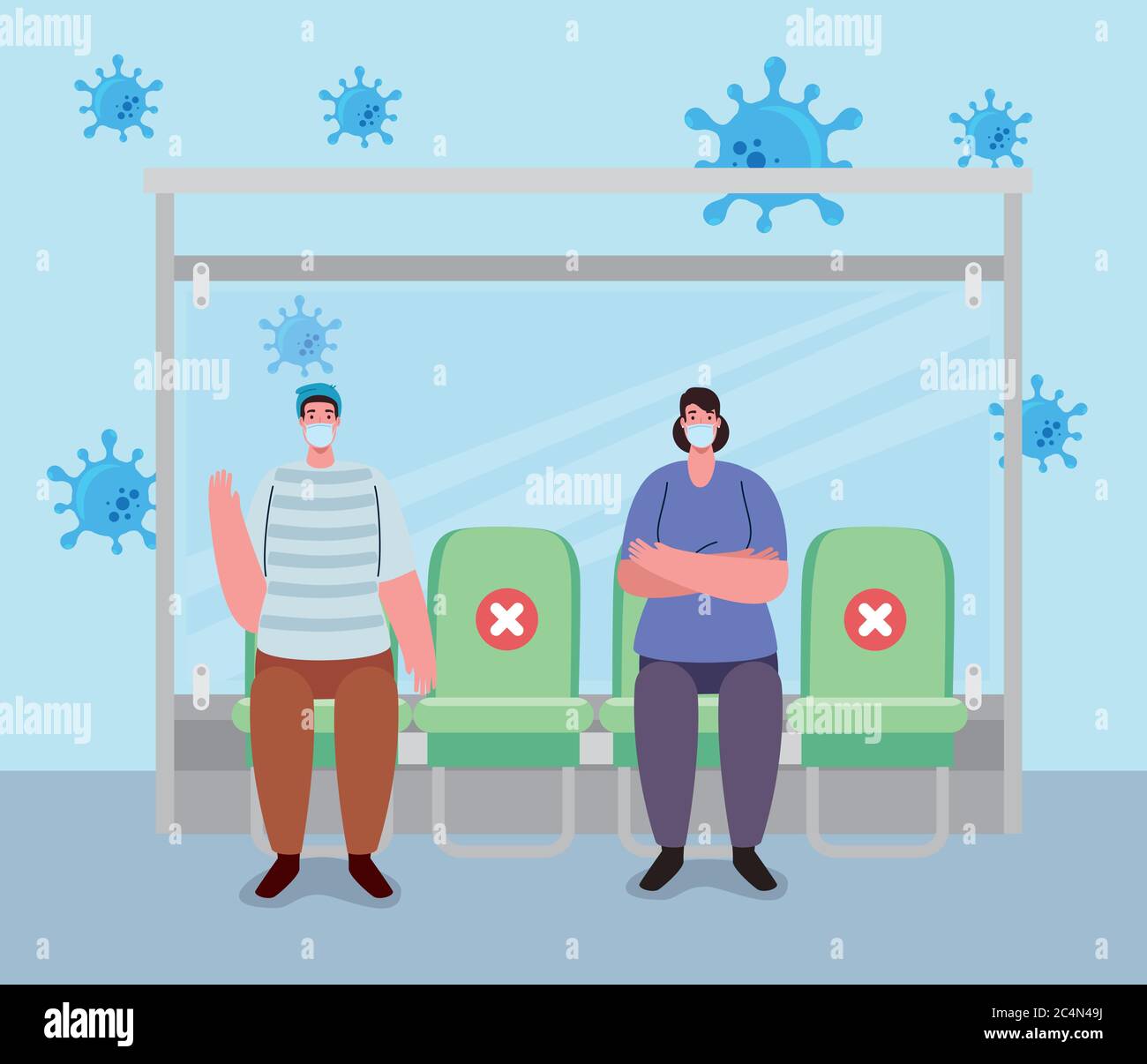 social distancing with people in bus station, passenger waiting bus ...