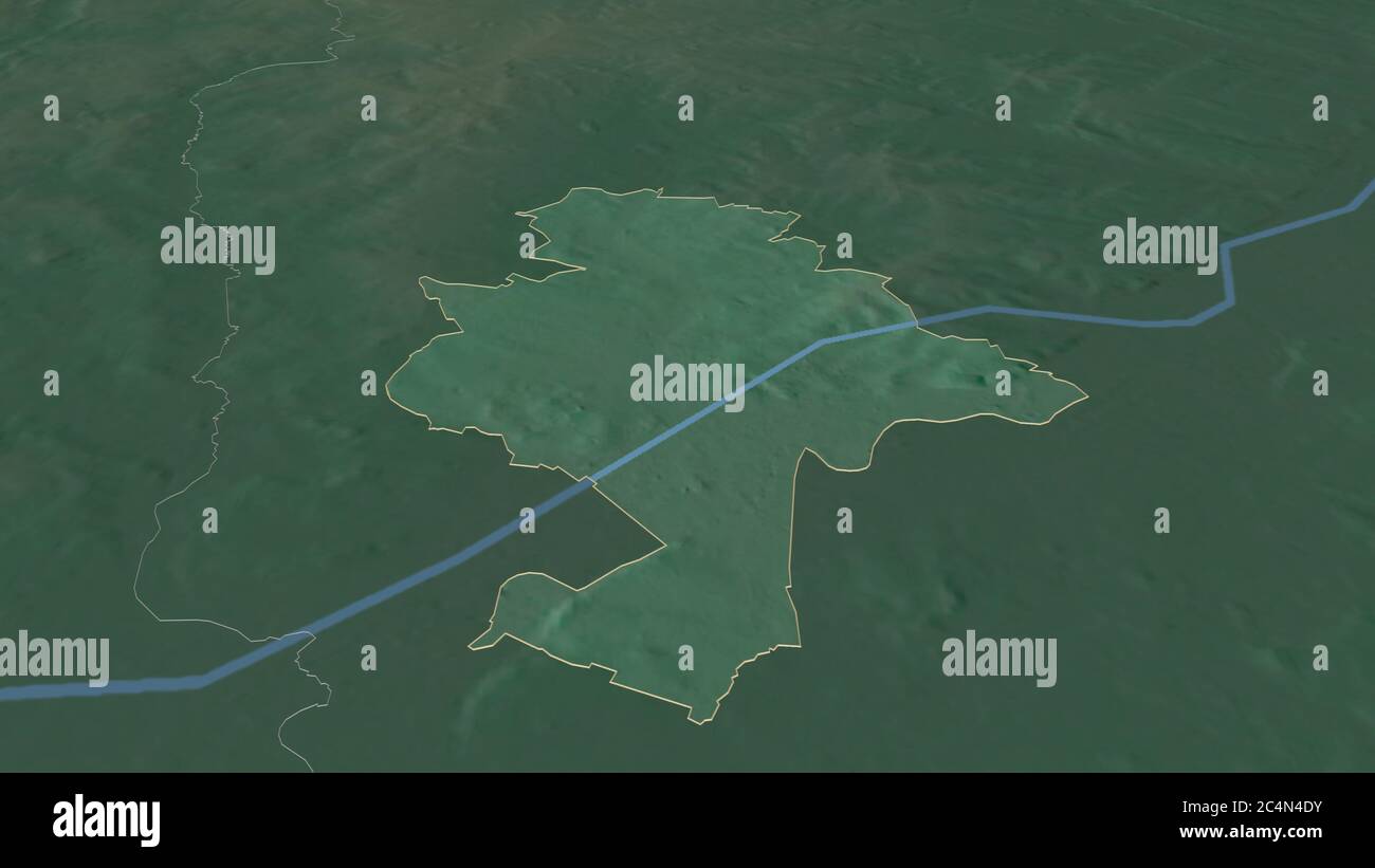 Zoom in on Nottingham (unitary authority of England) outlined. Oblique ...