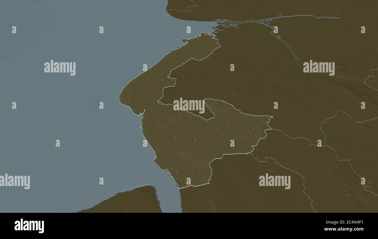 Zoom in on Sefton (administrative county of England) outlined. Oblique ...