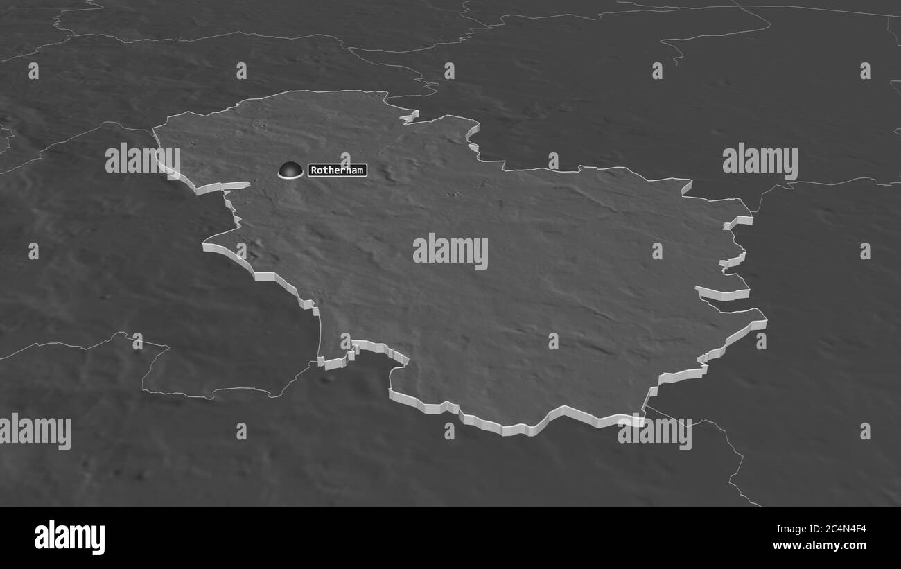 Zoom in on Rotherham (administrative county of England) extruded ...