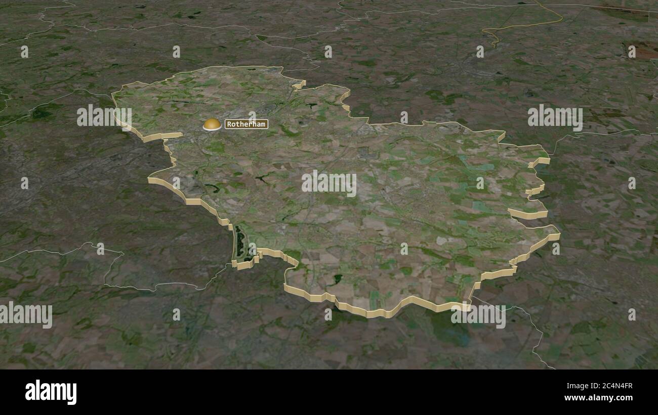 Zoom in on Rotherham (administrative county of England) extruded ...