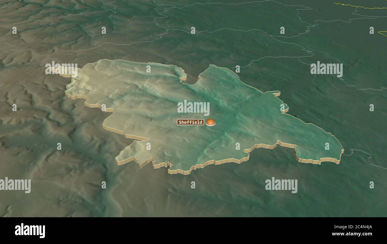 Zoom in on Sheffield (administrative county of England) extruded ...