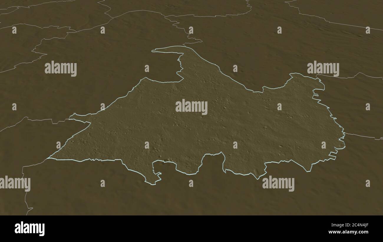 Zoom in on Solihull (unitary authority of England) outlined. Oblique ...