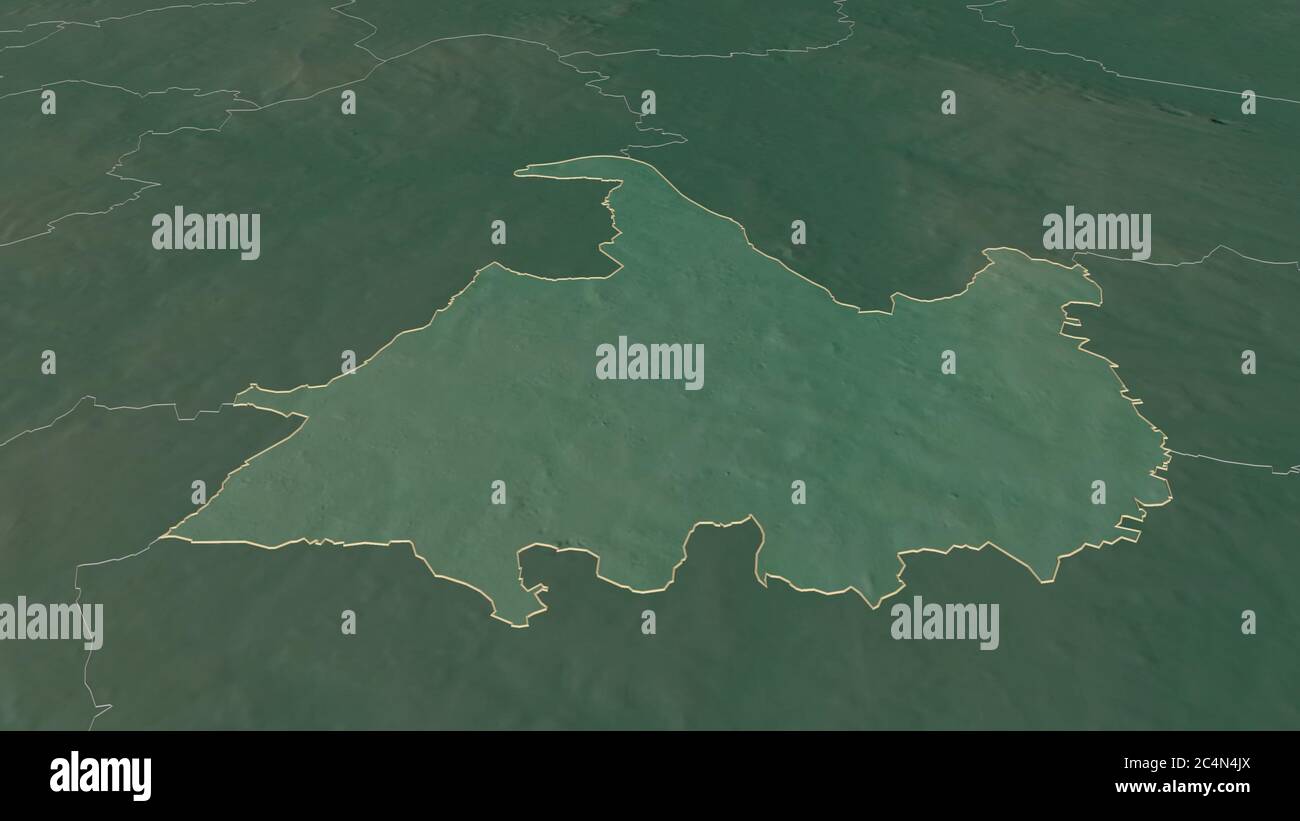 Zoom in on Solihull (unitary authority of England) outlined. Oblique ...