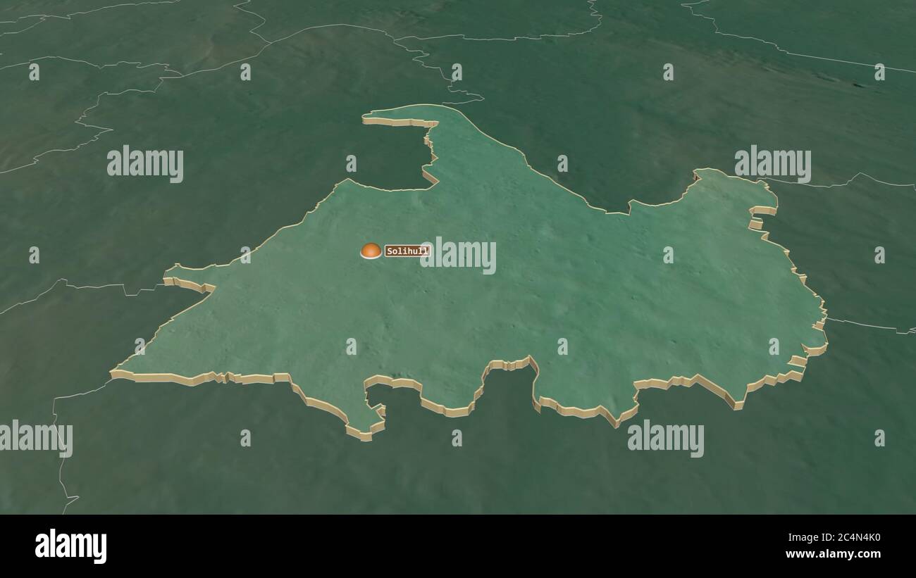 Zoom in on Solihull (unitary authority of England) extruded. Oblique ...