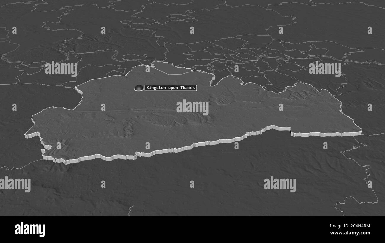 Zoom in on Surrey (administrative county of England) extruded. Oblique ...