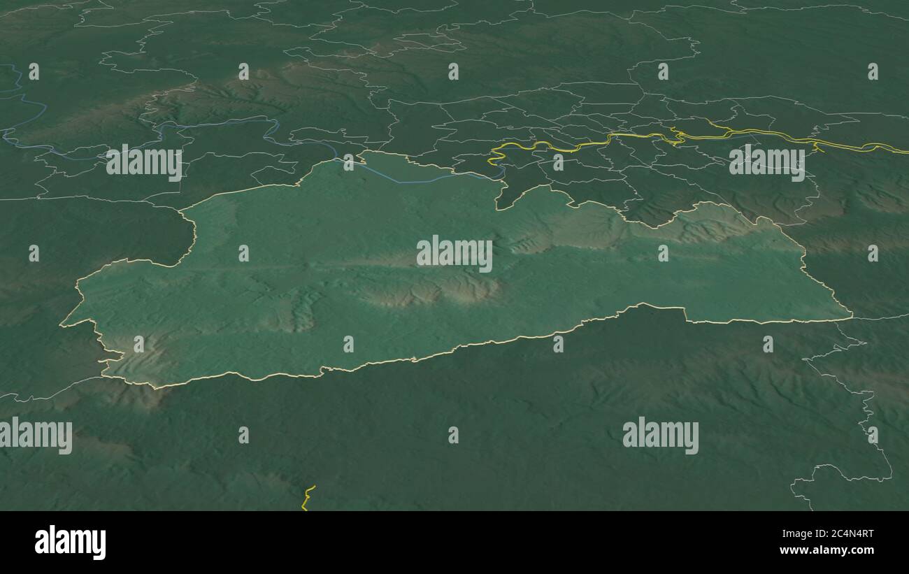 Zoom in on Surrey (administrative county of England) outlined. Oblique ...