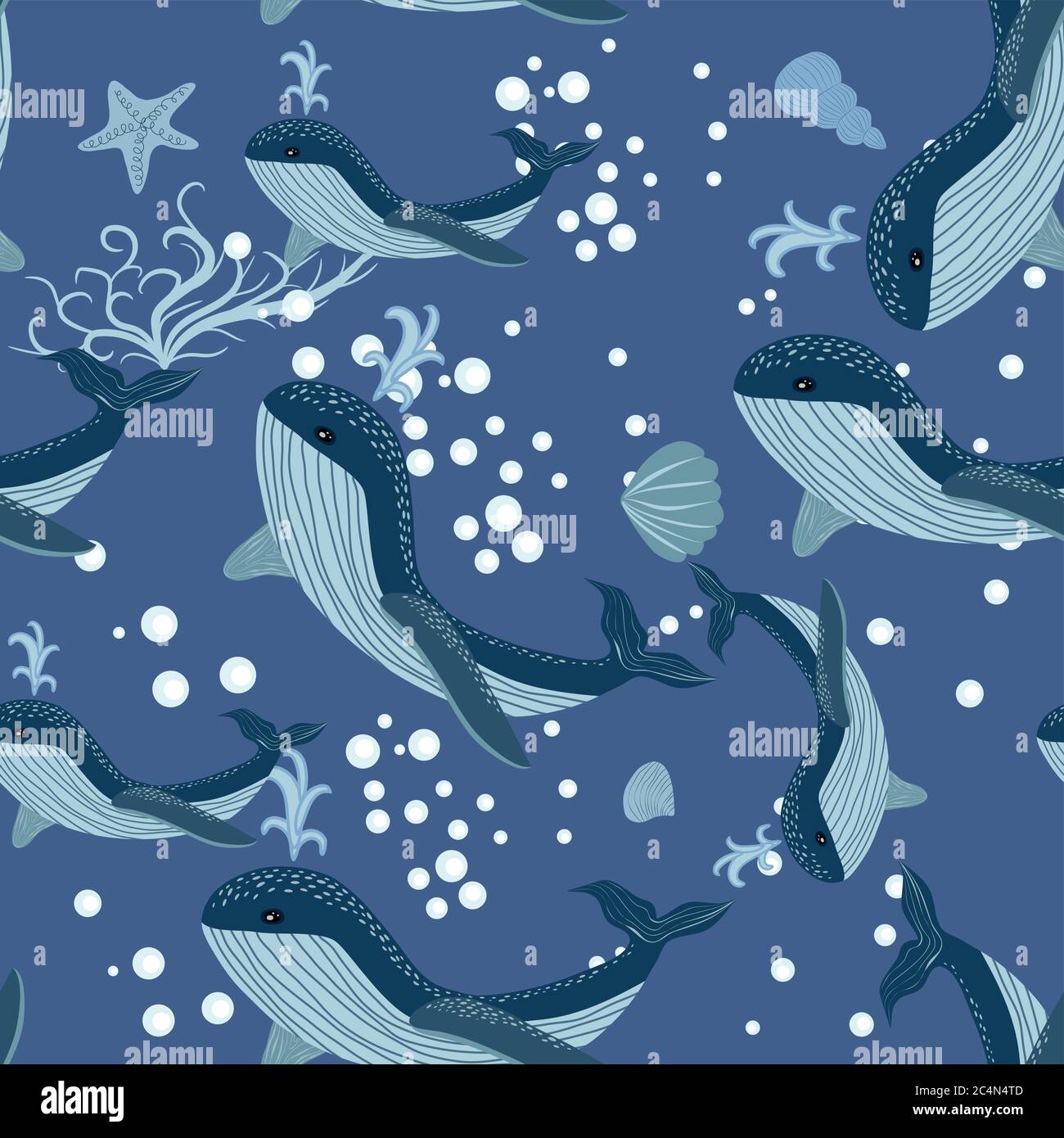 Seamless Pattern cute adorable beach funny theme, ocean blue whale ...