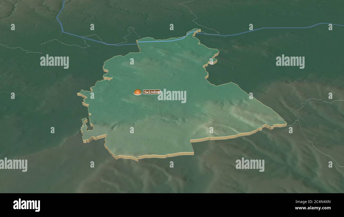 Zoom in on Swindon (unitary authority of England) extruded. Oblique ...