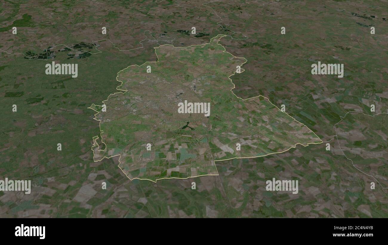 Zoom in on Swindon (unitary authority of England) outlined. Oblique ...