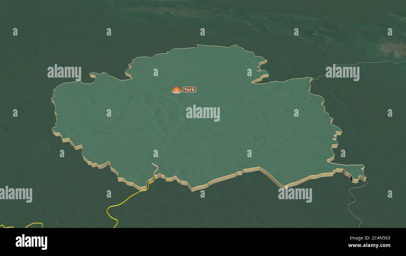 Zoom in on York (unitary authority of England) extruded. Oblique ...