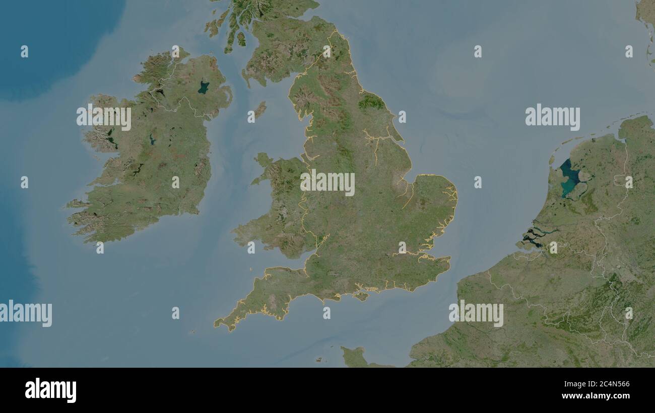 Outlined shape of the England area. Satellite imagery. 3D rendering ...