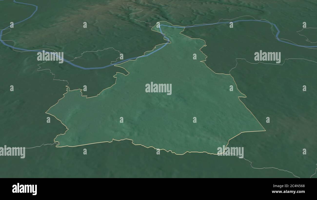 Zoom in on Wokingham (unitary authority of England) outlined. Oblique ...