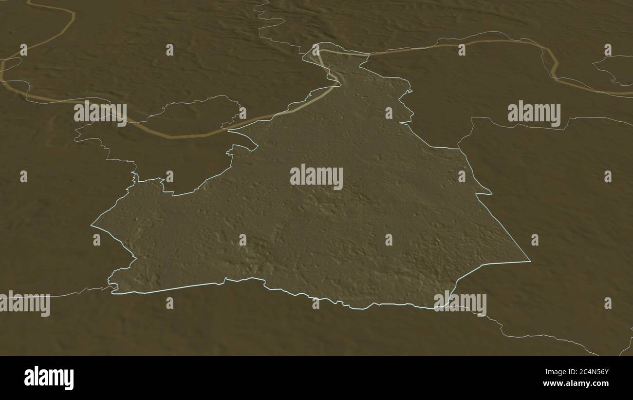Zoom in on Wokingham (unitary authority of England) outlined. Oblique ...
