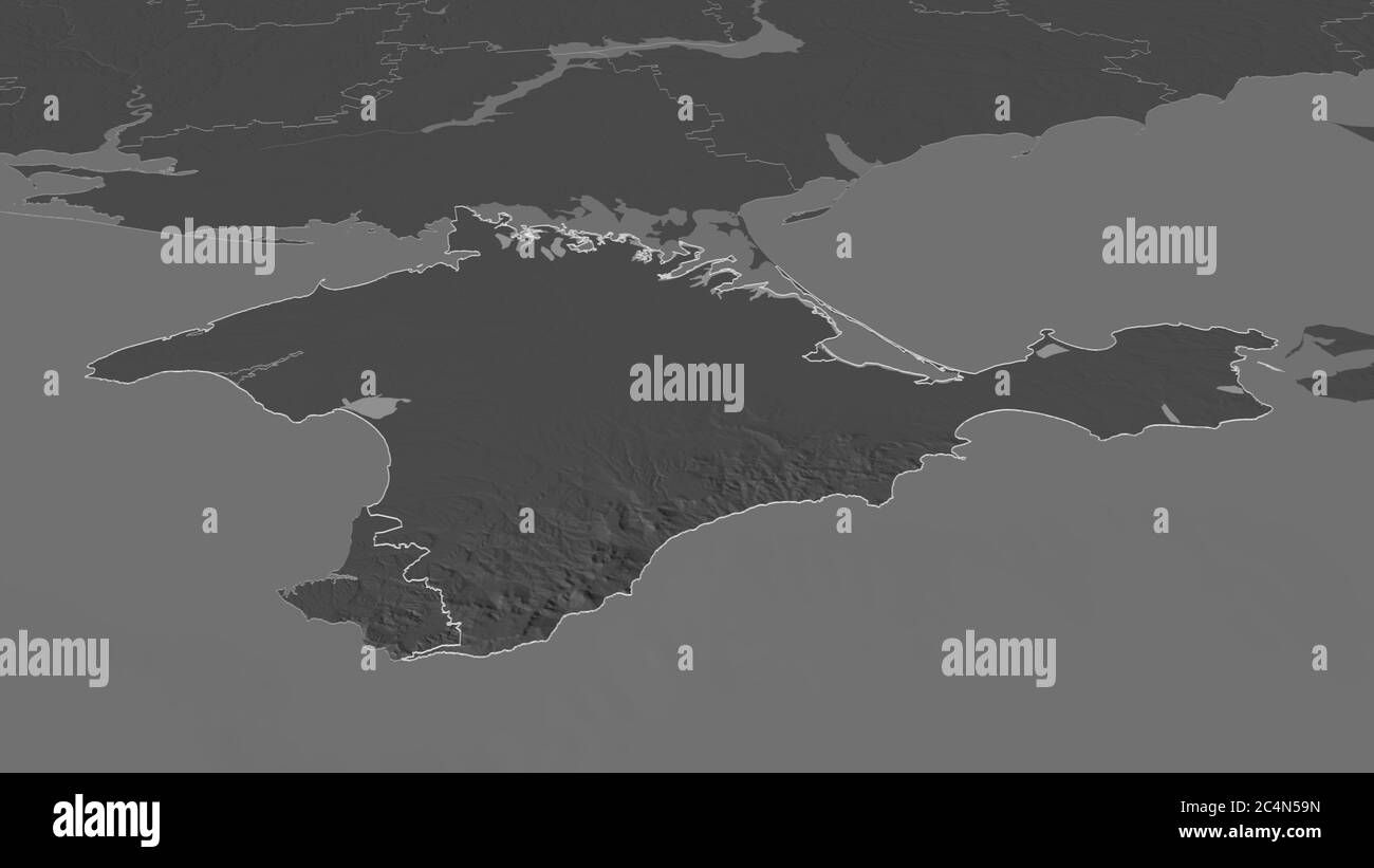Zoom in on Crimea (autonomous republic of Ukraine) outlined. Oblique ...