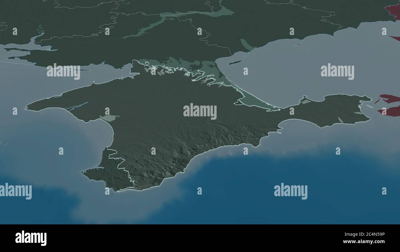 Zoom in on Crimea (autonomous republic of Ukraine) outlined. Oblique ...