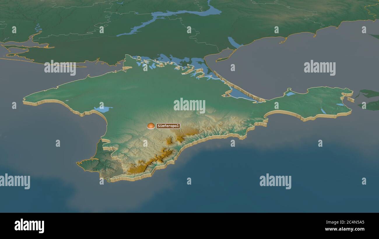 Zoom in on Crimea (autonomous republic of Ukraine) extruded. Oblique ...