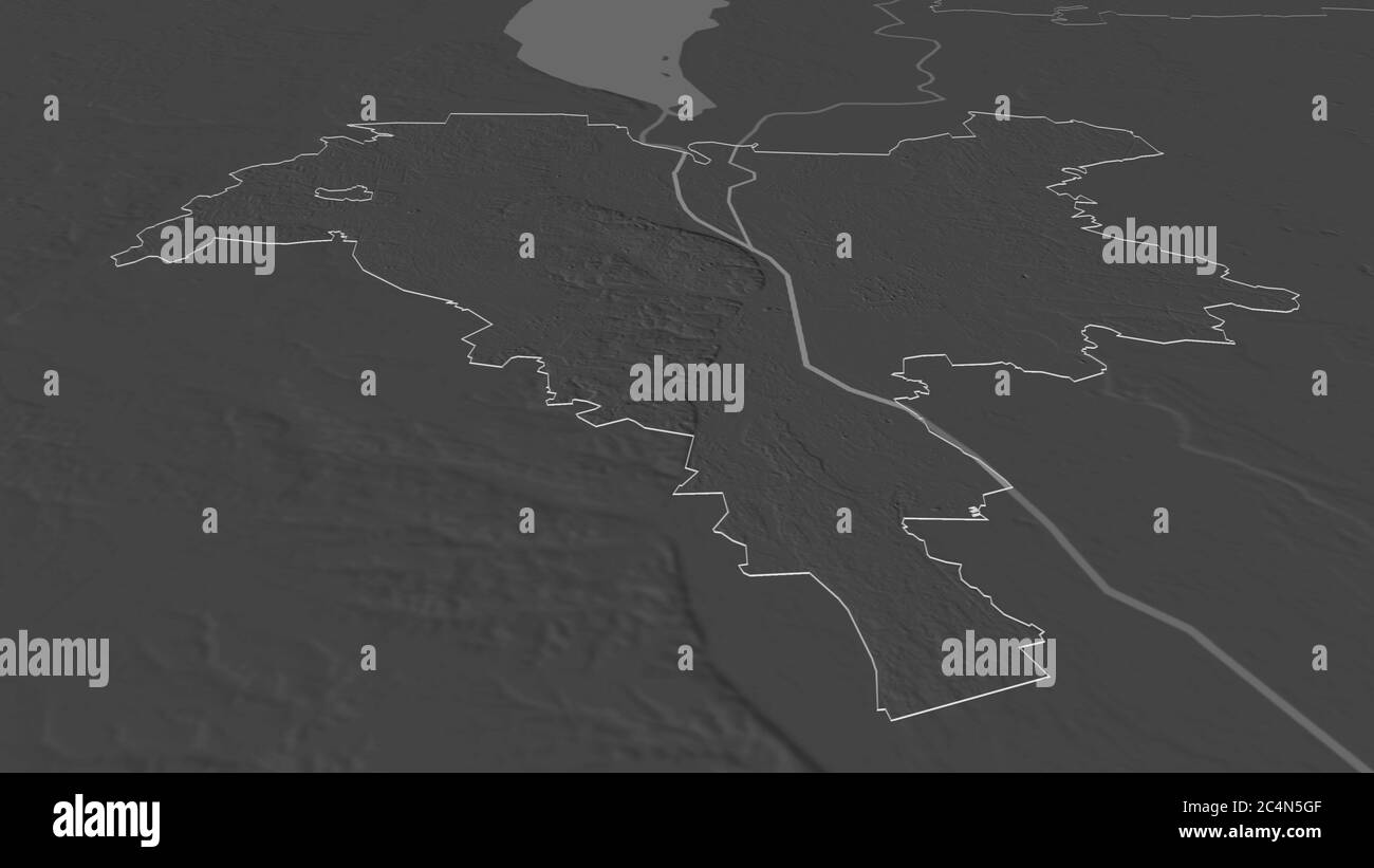 Zoom in on Kiev City (independent city of Ukraine) outlined. Oblique ...