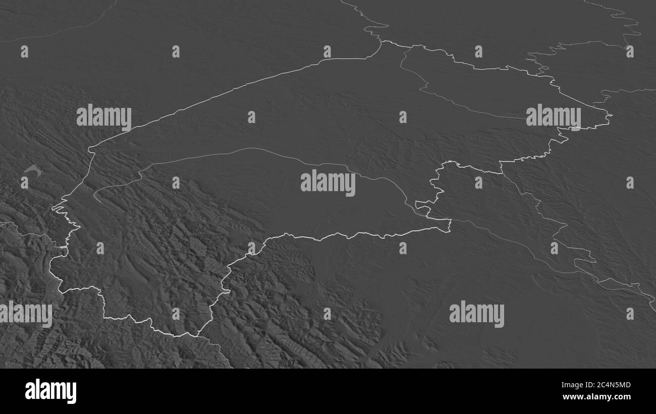 Zoom in on L'viv (region of Ukraine) outlined. Oblique perspective ...