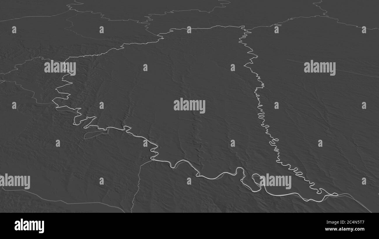 Zoom in on Ternopil' (region of Ukraine) outlined. Oblique perspective ...