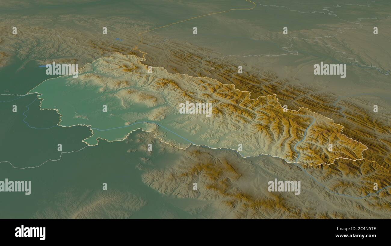 Zoom in on Transcarpathia (region of Ukraine) outlined. Oblique ...