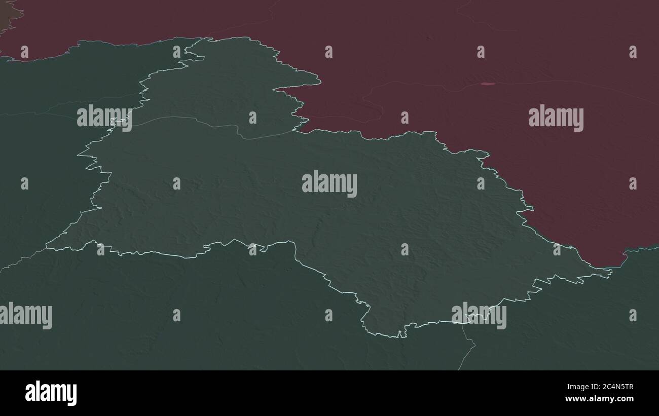 Zoom in on Sumy (region of Ukraine) outlined. Oblique perspective ...