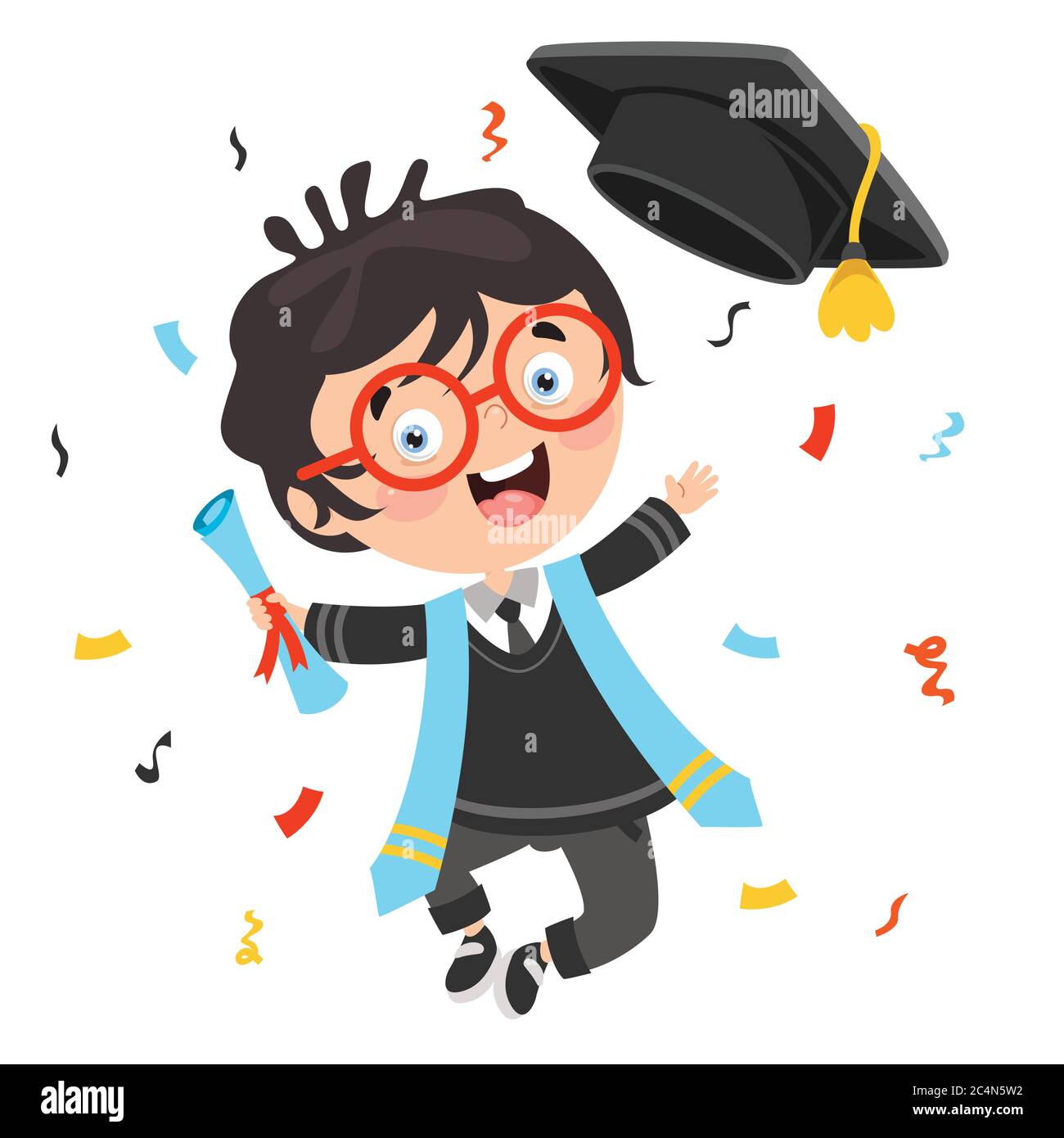Cartoon Happy Kid In Graduation Costume Stock Vector Image & Art - Alamy